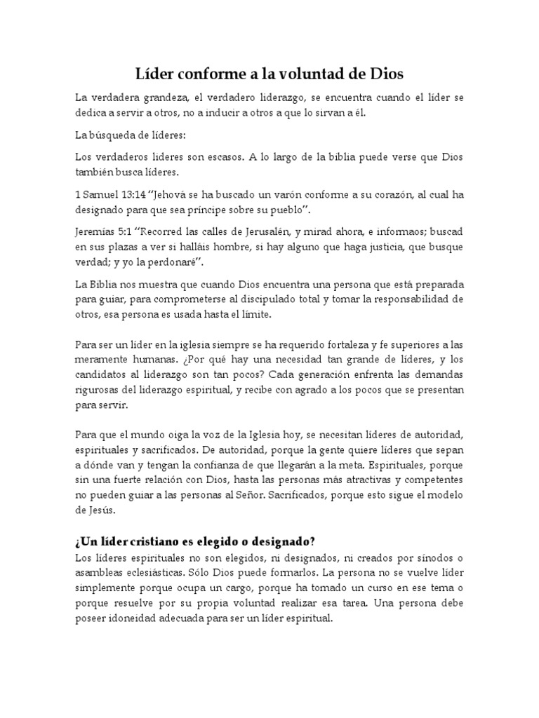 Líder Conforme A La Voluntad de Dios | PDF | Jesús | Liderazgo