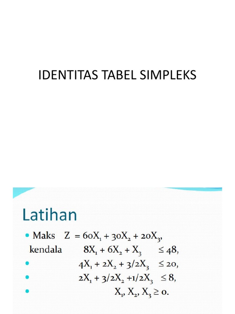 IDENTITAS TABEL SIMPLEKS Teams | PDF | Metode & Bahan Ajar