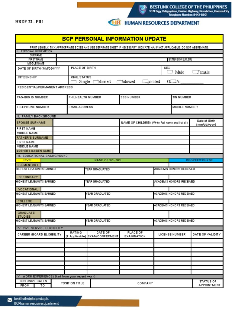 Form 23 Personal Information Update | PDF | Government | Government And ...