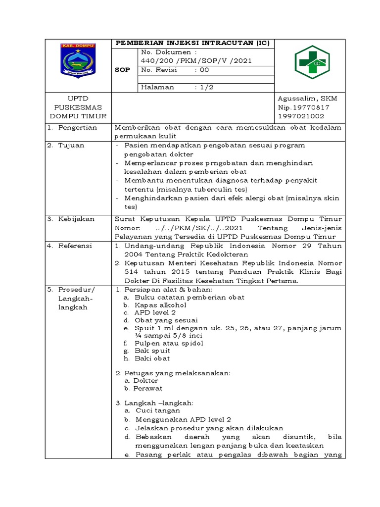 Sop Injeksi Intracutan (Ic) | PDF