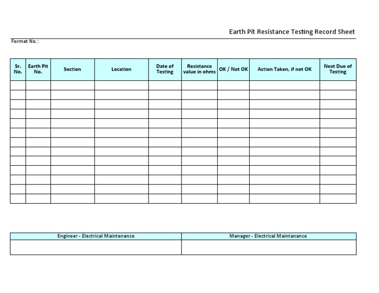 Earth Pit Resistance Testing Record | PDF