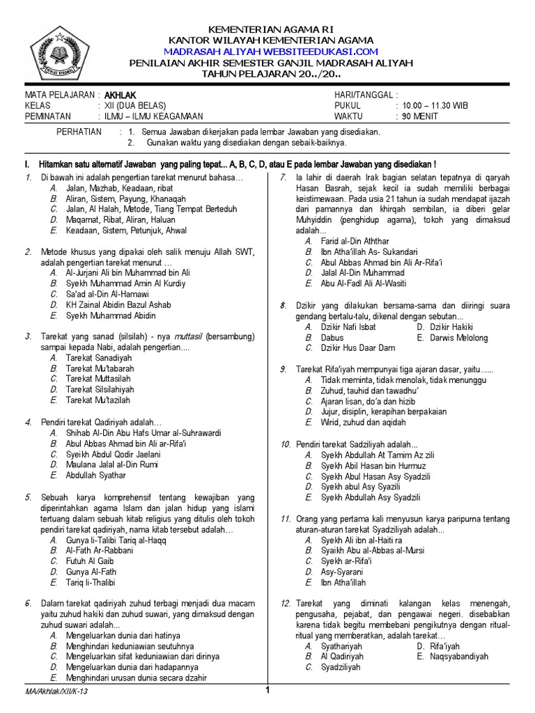 Soal AA Kelas XII IK | PDF | Agama & Spiritualitas