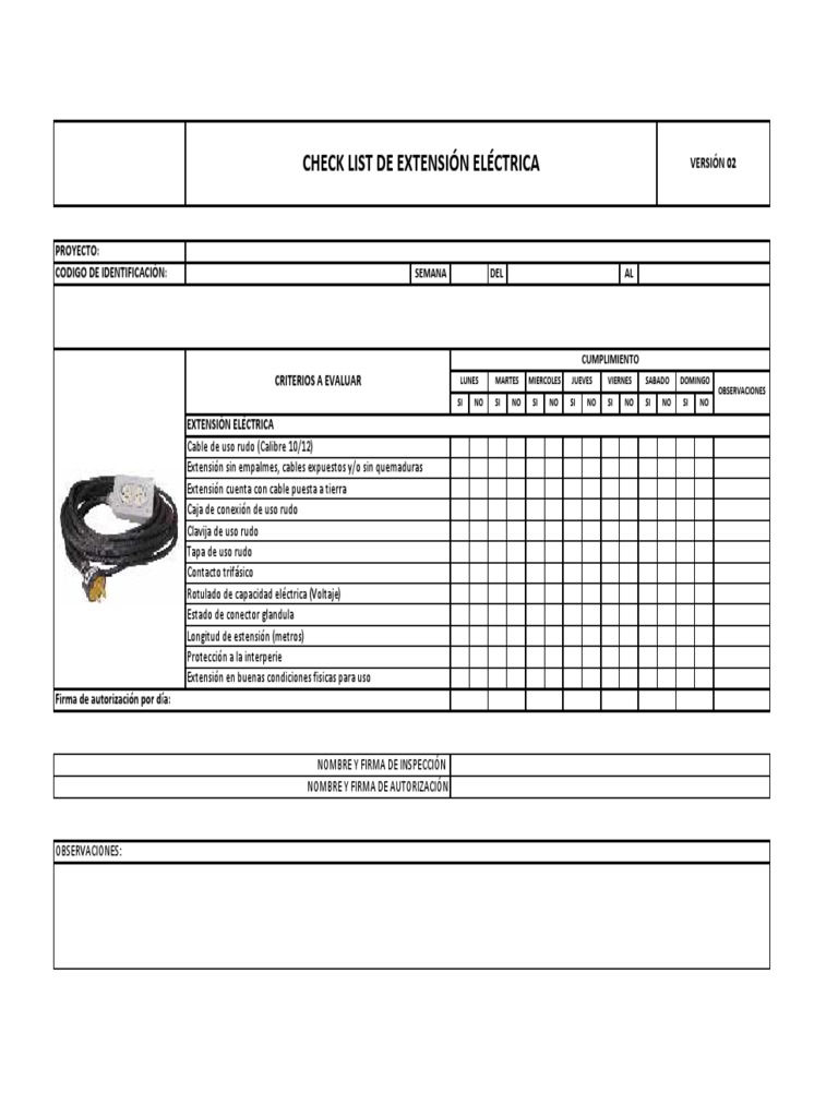 CHECK LIST EXTENSION ELECTRICA v2 | PDF