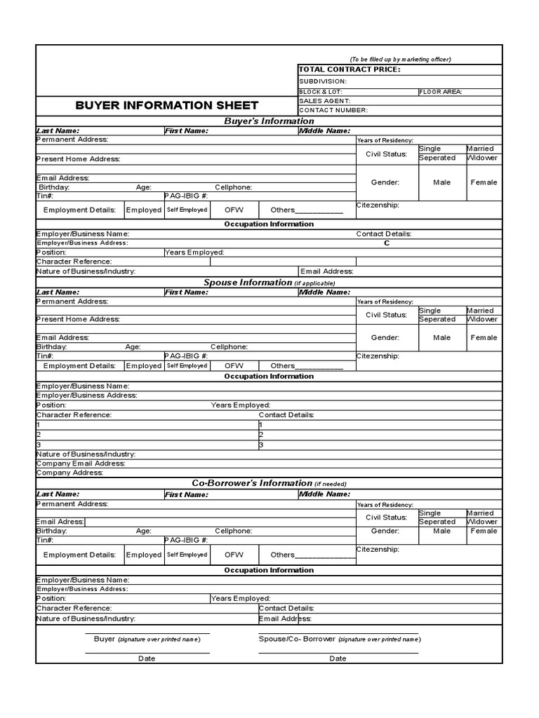 Buyers Information Sheet 1 | PDF | Loans | Business