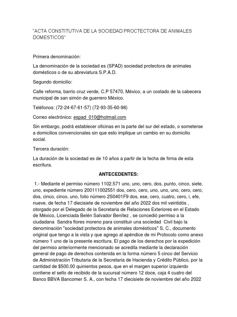 ACTA CONSTITUTIVA - Sandraflores | PDF | México | Liquidación