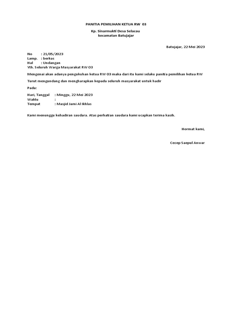 Contoh Surat Undangan Pengukuhan | PDF