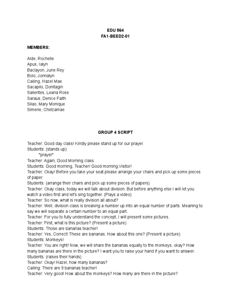 Role Play Script | PDF | Division (Mathematics) | Cognition