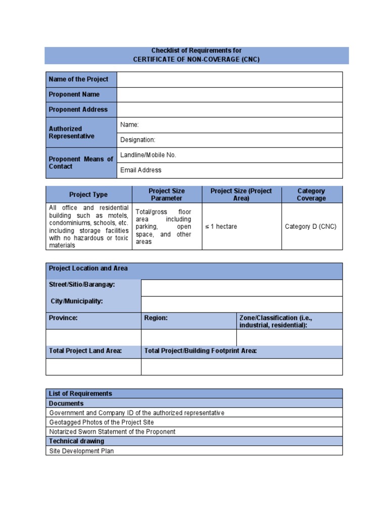 Checklist of Requirements for CNC | PDF