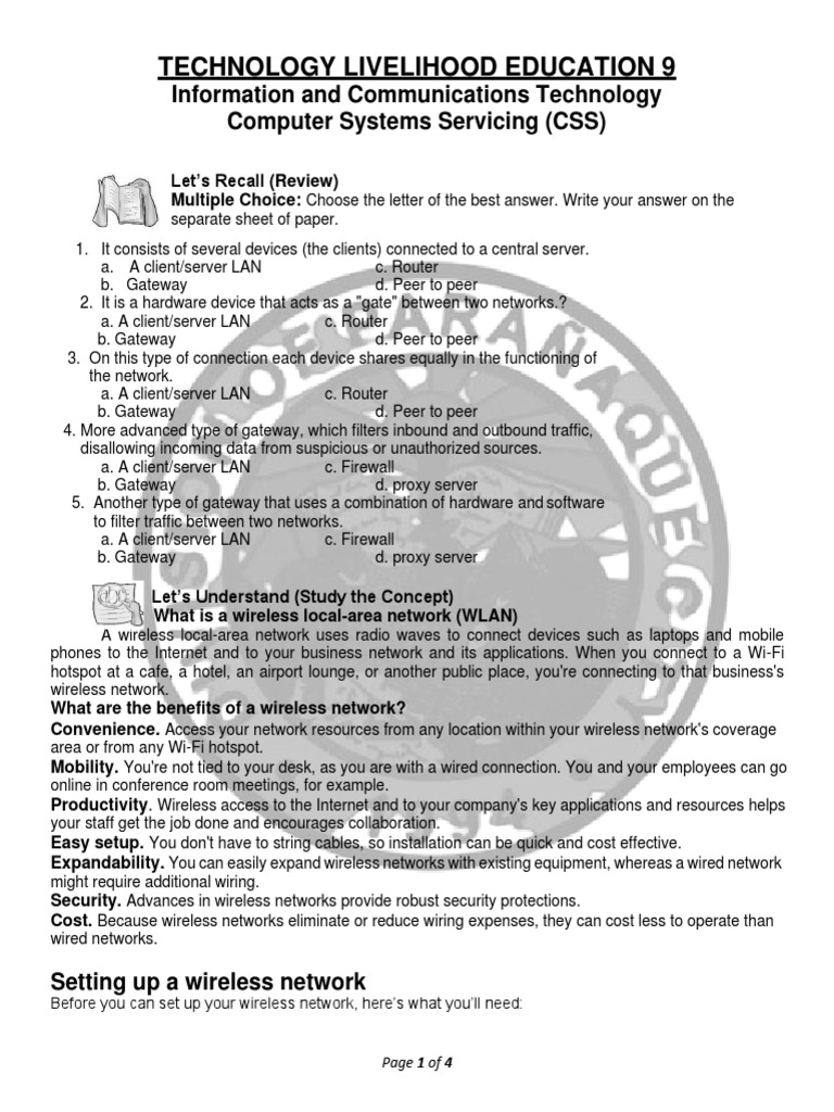TLE-CSS Grade9 Module Q4W7 | PDF | Computer Network | Wireless Lan