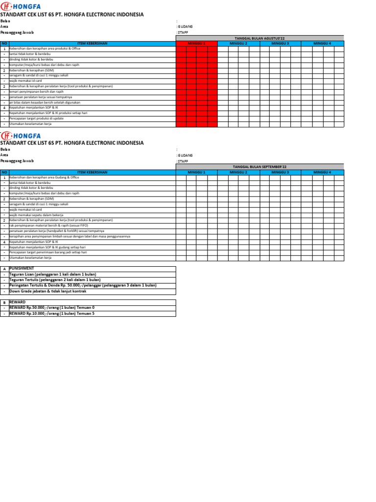 11. Ceklist Kebersihan 6s | PDF