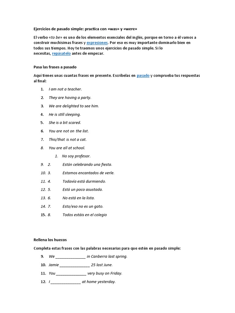 Ejercicios de Pasado Simple | PDF
