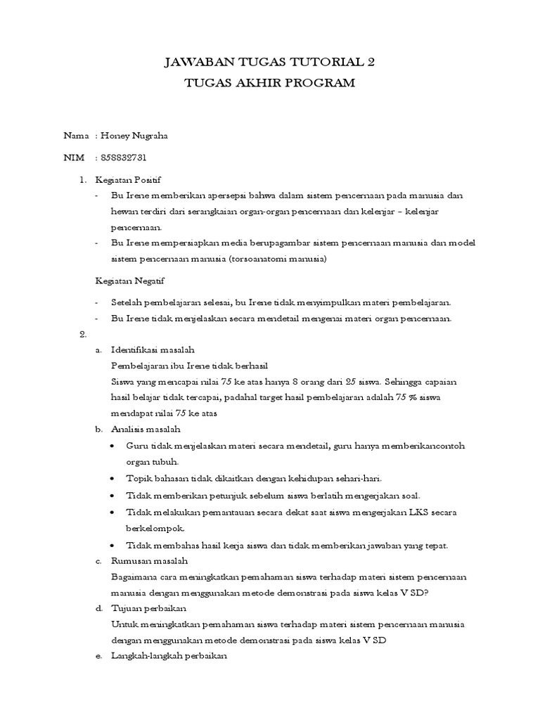 Tugas Tutorial 2 Tap Universitas Terbuka | PDF | Pengembangan Diri | Sains & Matematika