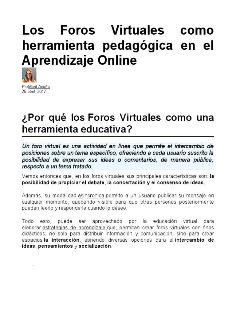 Los Foros Virtuales Como Herramienta Pedagógica en El Aprendizaje ...