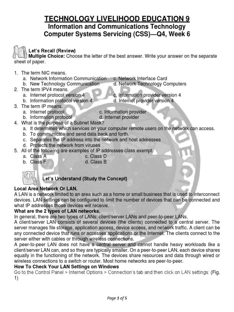 TLE-CSS Grade9 Module Q4W6 | PDF | Computer Network | Ip Address
