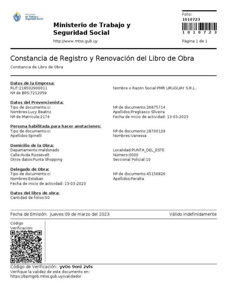 Default Registro y Renovacion Del Libro de Obra 1010723 | PDF