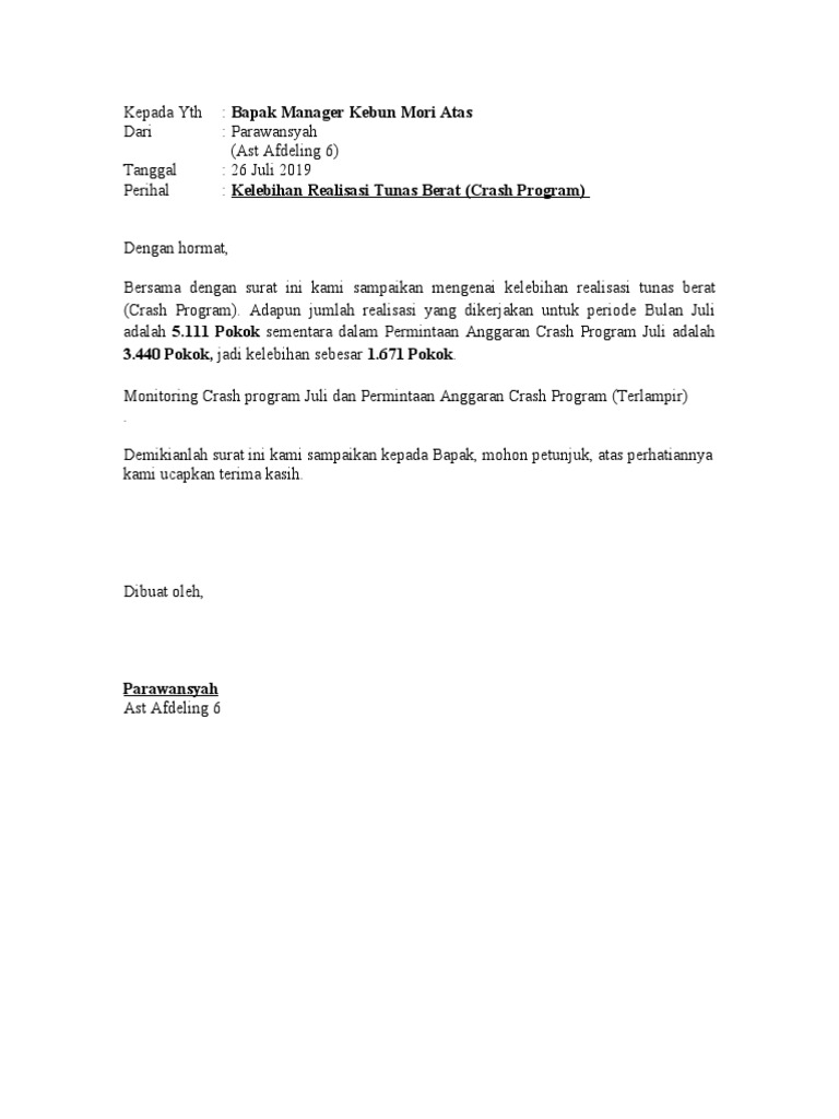 Surat Crash Program Juli | PDF