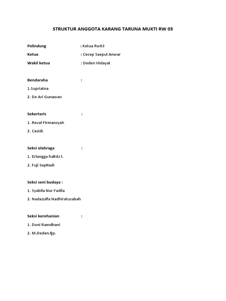 Struktur Anggota Kartar RW 03 | PDF