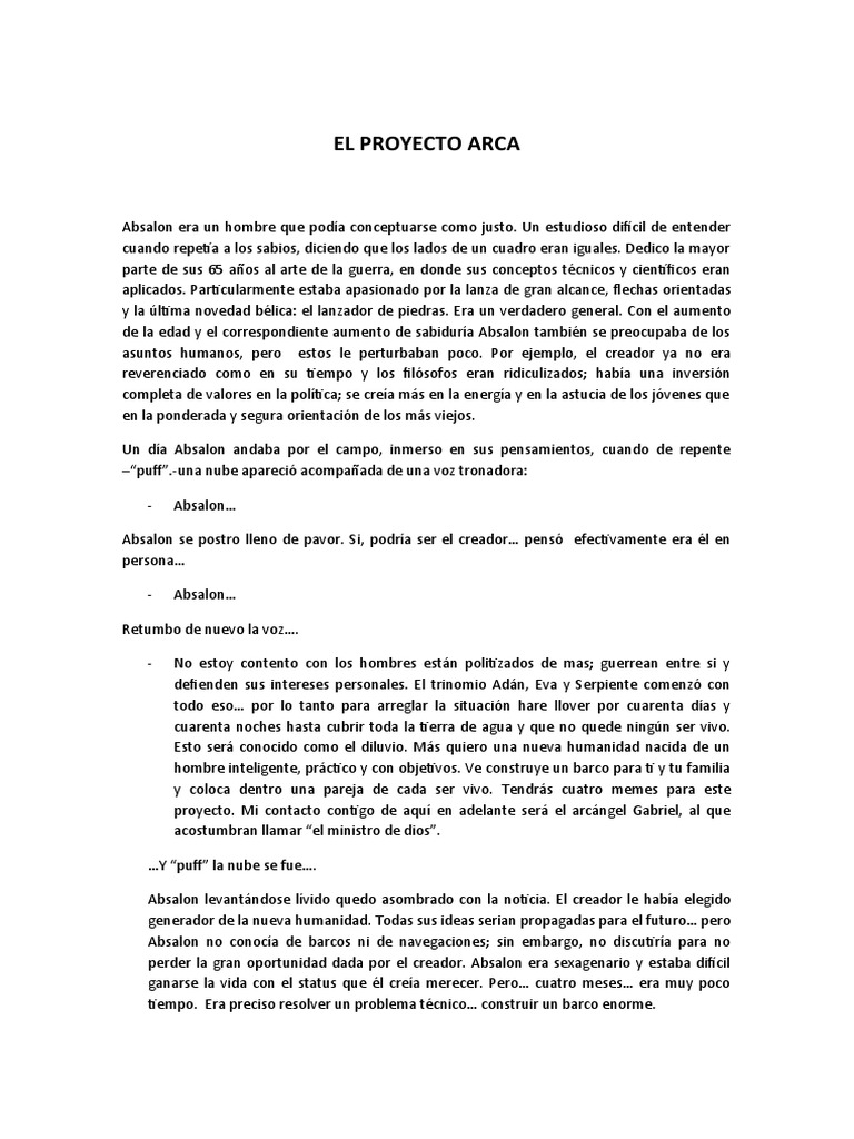 Caso - El Proyecto Arca | PDF | Arca de Noé | Buques