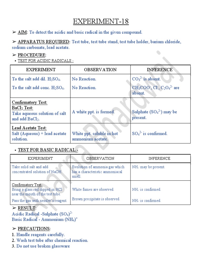Experiment 18 | PDF | Ammonium | Salt (Chemistry)