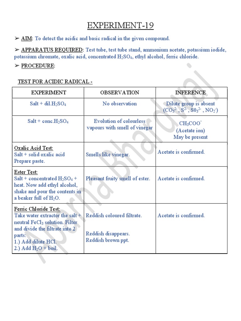 Experiment 19 | PDF | Acetic Acid | Salt (Chemistry)