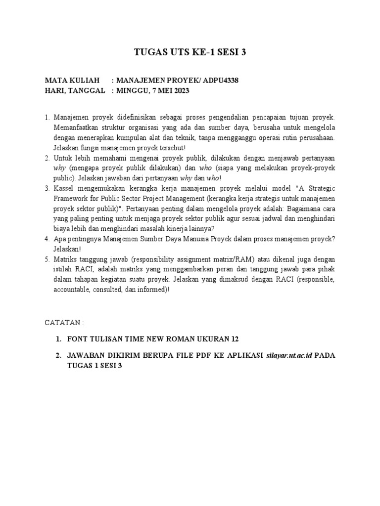 Soal Uts Ke-1 Sesi 3 | PDF