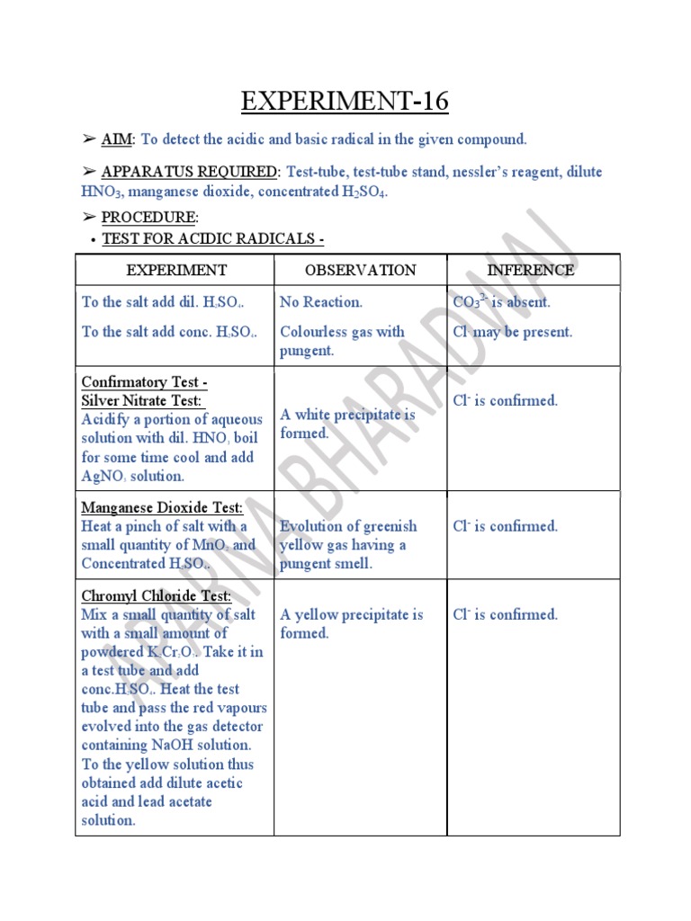 Experiment 16 | PDF | Chlorine | Ammonia