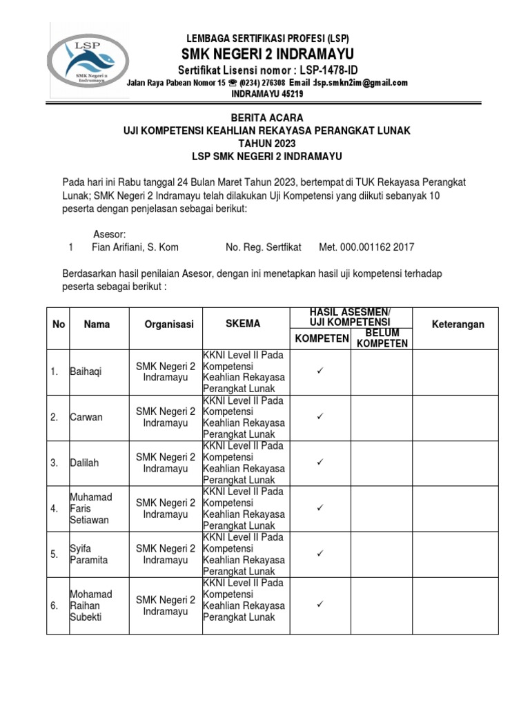 Berita Acara Asesmen RPL | PDF