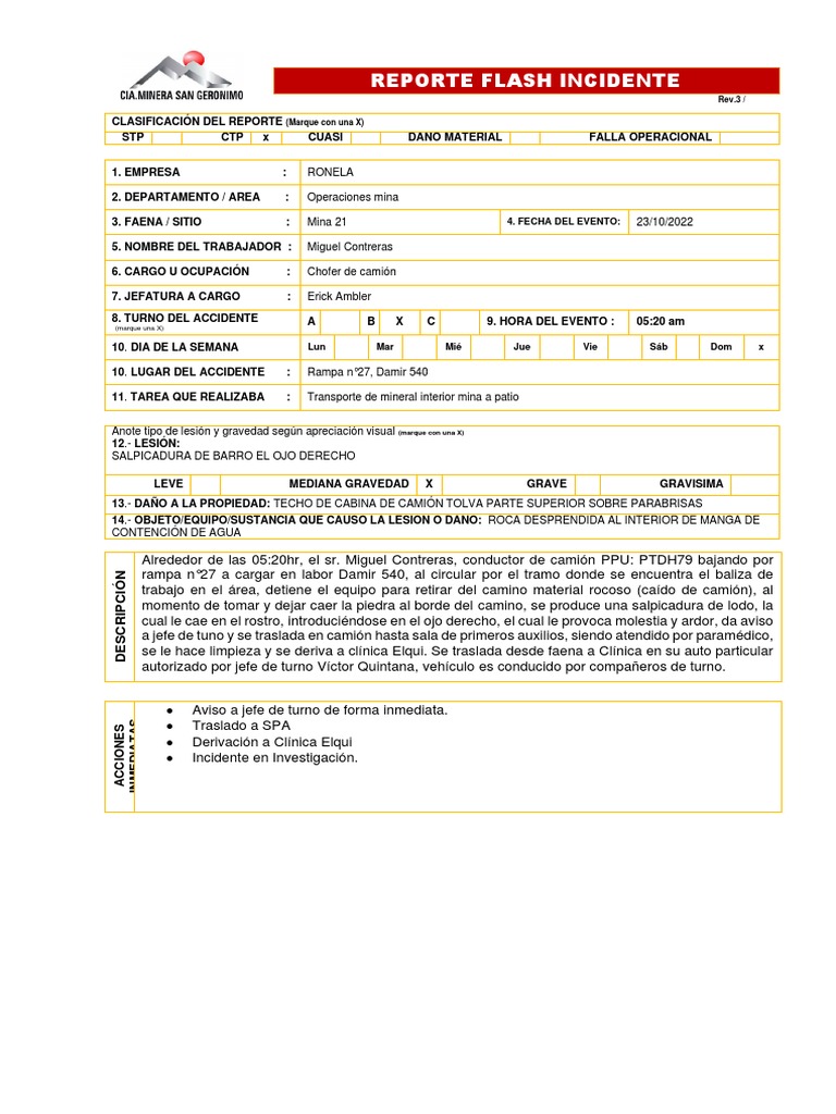 Reporte Flash MIGUEL CONTRERAS PROYECCION PARTICULA OJO DERECHO | PDF