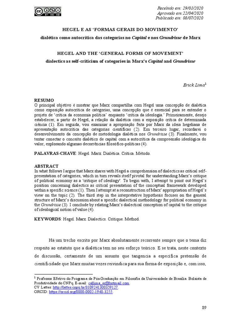 LIMA, Erick. Hegel e As Formas Do Movimento - Dialética Como ...