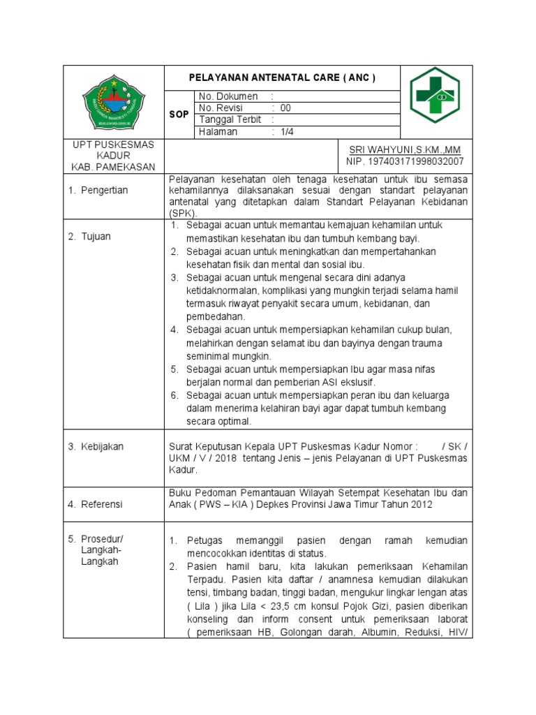 Sop Pelayanan Antenatal Care | PDF