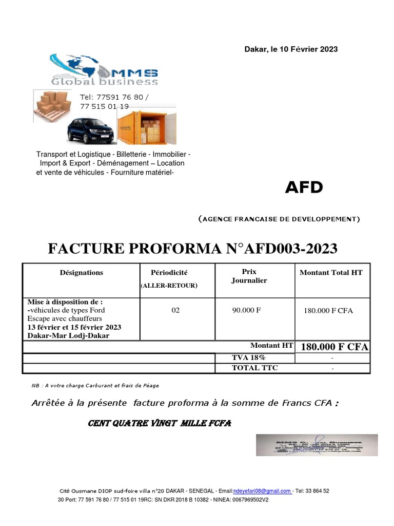 Facture Proforma Location Véhicule | PDF