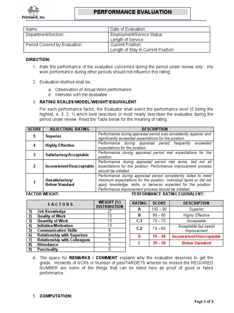 Performance Eval for OFFICE | PDF | Performance Appraisal | Evaluation