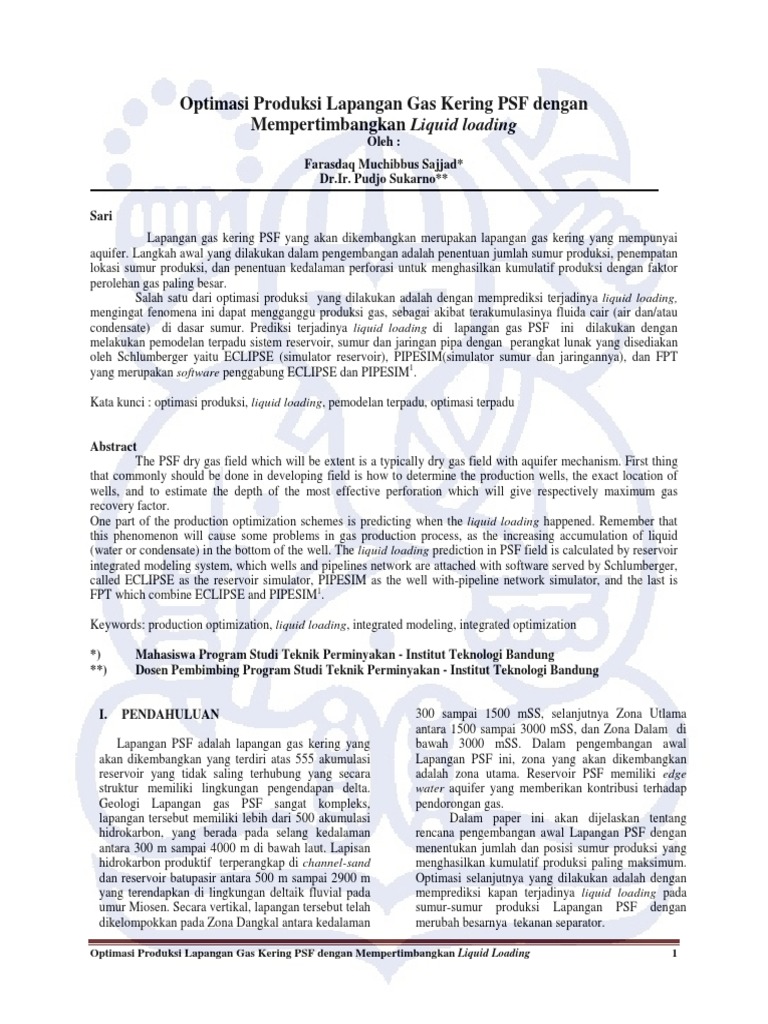 Optimasi Produksi Lapangan Gas Kering PSF Dengan Mempertimbangkan ...