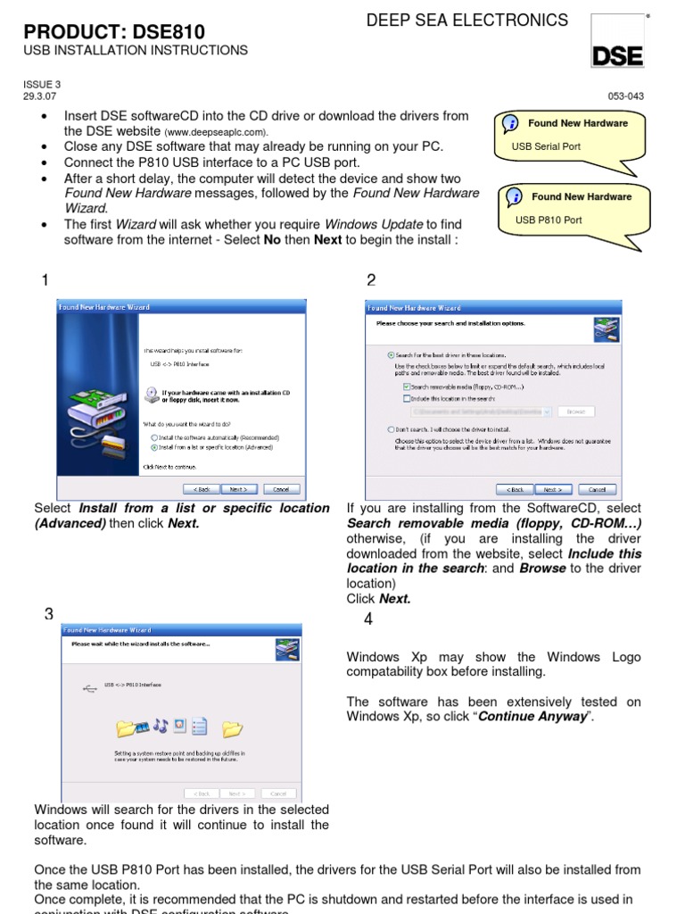 DSE810 USB Driver Installation Guide | PDF | Device Driver | Microsoft ...