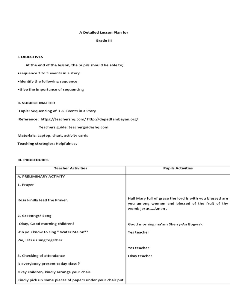 Sequencing Events in a Story Lesson | PDF | Learning