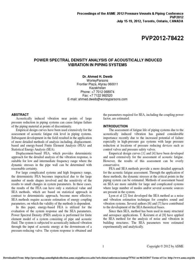 POWER SPECTRAL DENSITY ANALYSIS OF AIV in Piping Systems | PDF ...