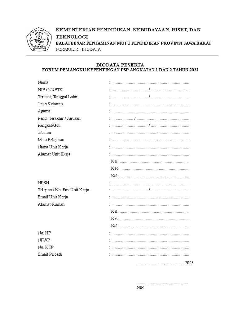 Format Biodata Peserta | PDF