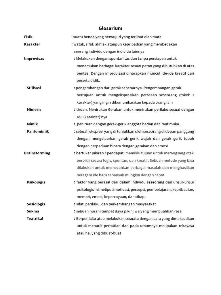 Glosarium - Mimesis (Menirukan), Karakter Tokoh, Pantomimic | PDF