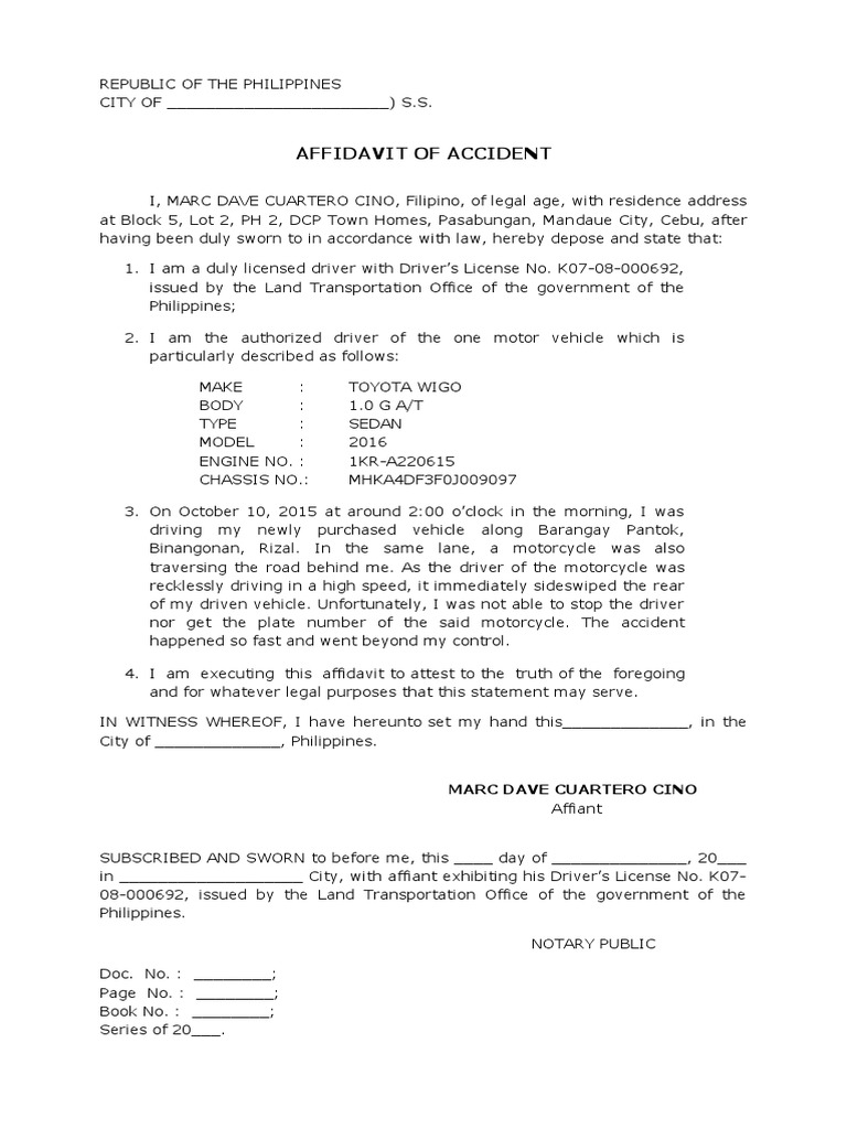 Affidavit of Accident | PDF