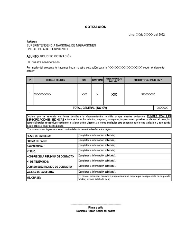 Modelo de Cotización para Bienes y Servicio | PDF | Economias