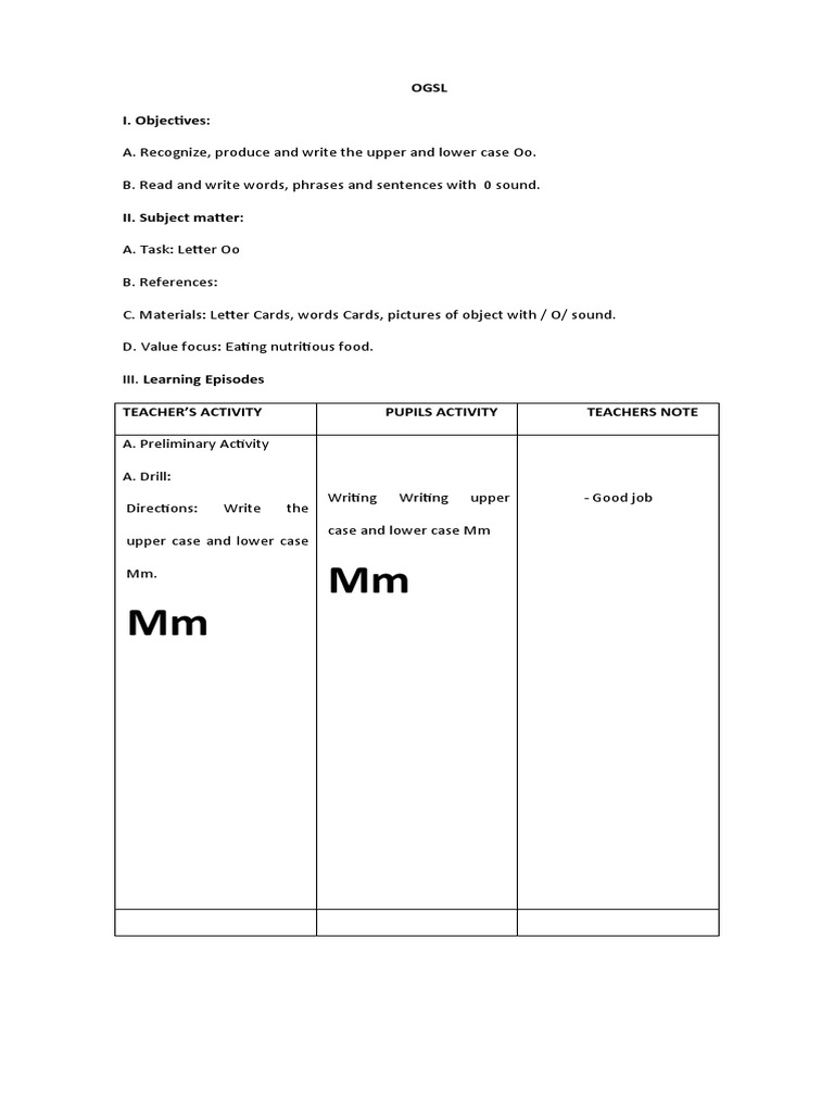 OGSL Approach: Letter O Lesson Plan | PDF