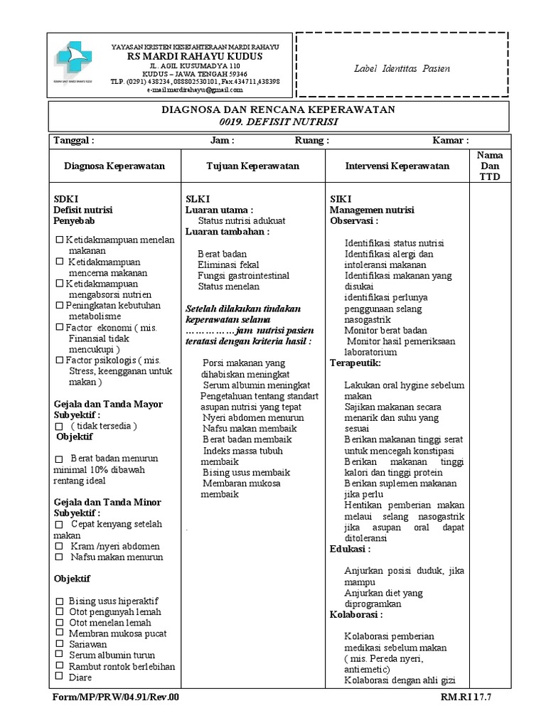 0019 Defisit Nutrisi | PDF