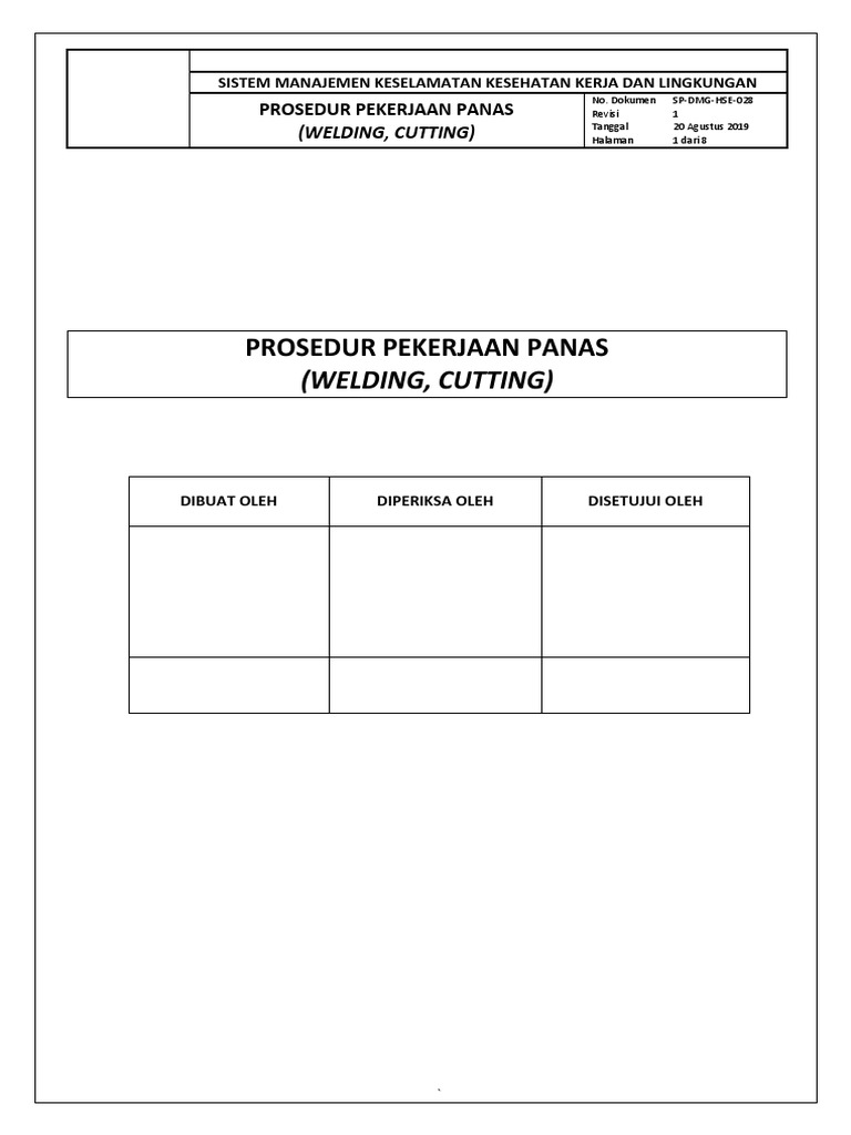SOP Pekerjaan Panas (Welding Cutting) | PDF