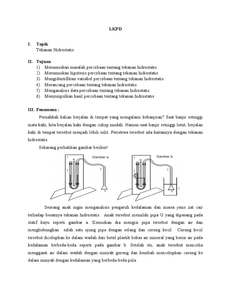 LKM LKPD Fluida Statis (Tekanan Hidrostatis) | PDF