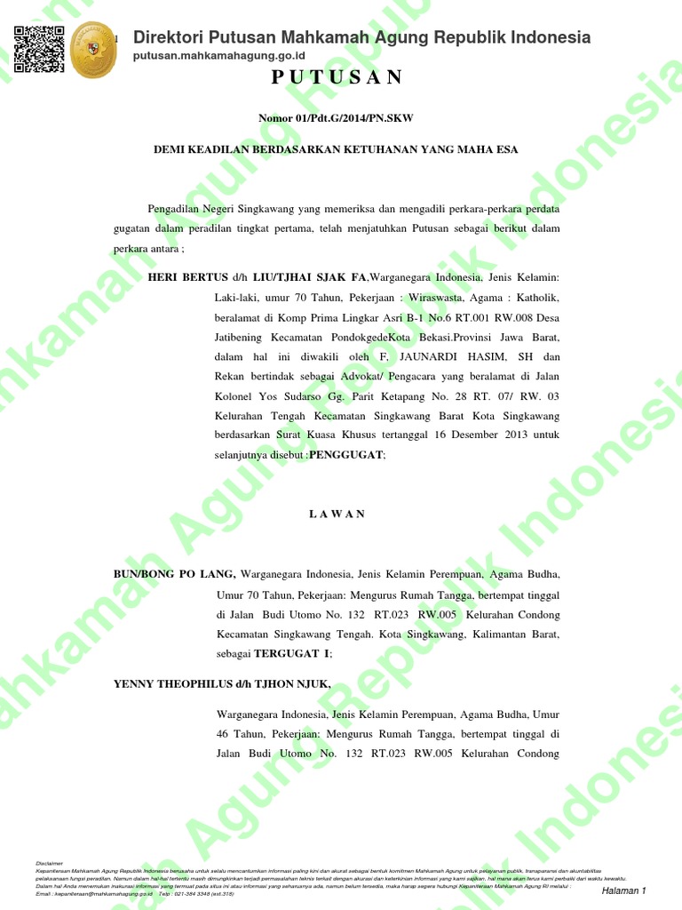 Putusan 1 PDT.G 2014 PN - SKW 20230526105042 | PDF