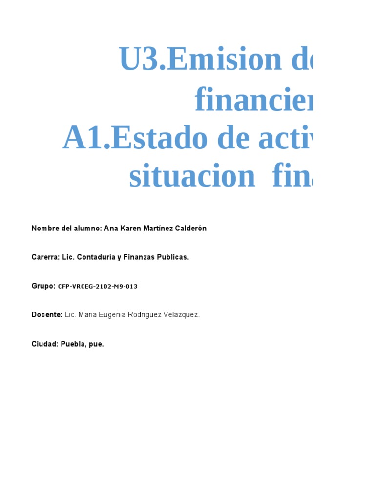 M9 - U3 - A1 - Akmc - Estados Situacion Financiera | PDF | Salario | Mueble