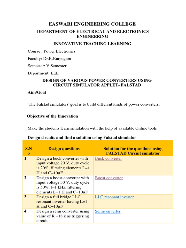 Design of Various Power Converters Using Circuit Simulator Applet - Falstad | PDF | Simulation ...