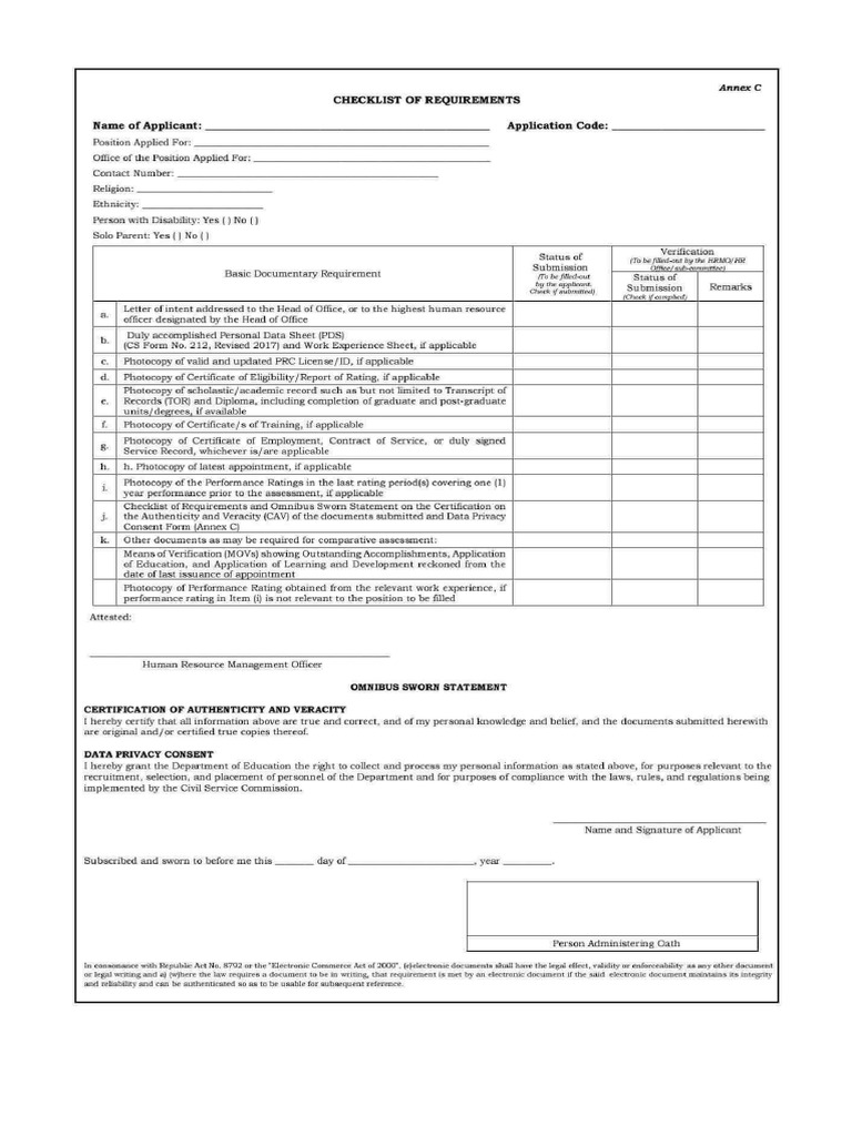 Checklist of Teacher Requirements 2023 | PDF