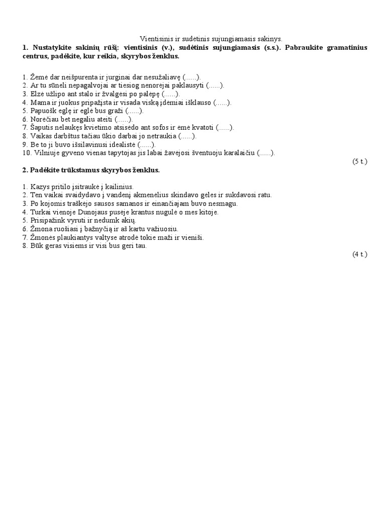 Vientisinis Ir Sudėtinis Sujungiamasis Sakinys. 2017 10 05 | PDF