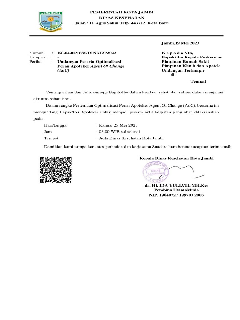 Undangan 25 Mei 2023 Peserta Optimalisasi Peran AoC | PDF